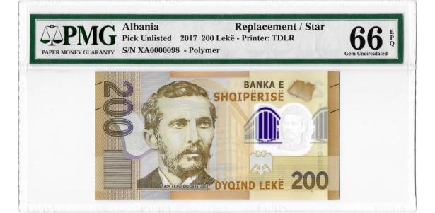 Albania S1Z1, 200 leke, replacement, 2019, P76, B322, UNC - Polymer ...