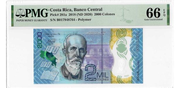 Costa Rica S4R1, 2,000 colones, 2020, P275, B559, UNC - Polymer Banknotes