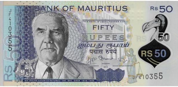 Mauritius S2R1, 50 rupees, 2013, P65, B431a, UNC - Polymer Banknotes