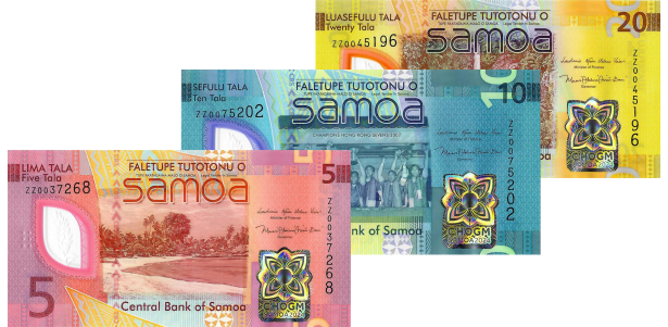 Samoa 5-10-20 tala CHOGM polymer replacements in folder - Polymer Banknotes