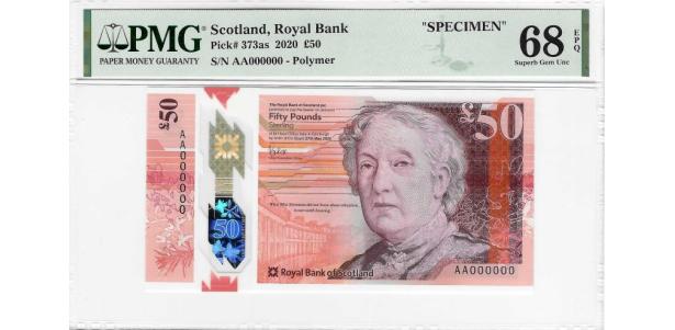 Scotland (UK)–RBS S4S1, 50 pounds, 2020, P373as, PMG 68 EPQ - Polymer ...