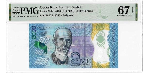 Costa Rica S4R1, 2,000 colones, 2020, P275, B559, UNC - Polymer Banknotes