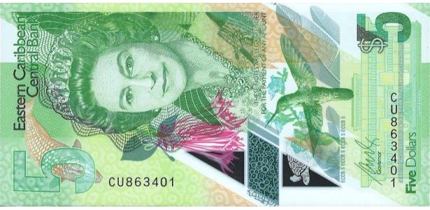 East Caribbean S. S1R1, 5 dollars, 2021, P56, B240, UNC - Polymer Banknotes