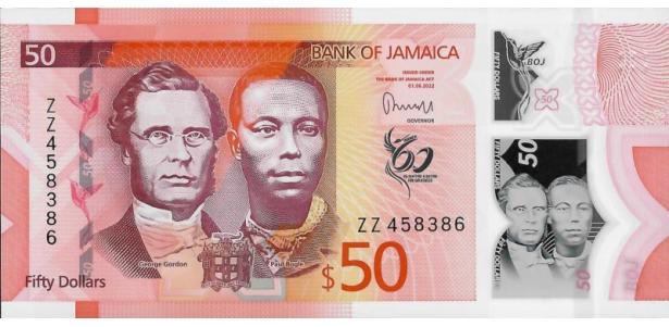 Jamaica S1Z1, 50 dollars, replacement, 2023, P96, B252, UNC - Polymer ...