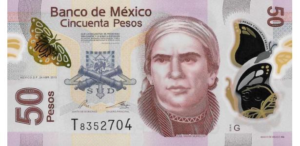 Mexico S5R7, 50 pesos, 2013, P123A, B712b, UNC - Polymer Banknotes