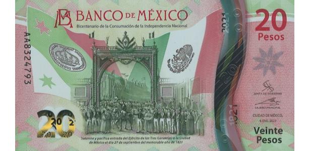 Mexico S6R4, 20 pesos, 2021, P137, B726a, UNC - Polymer Banknotes