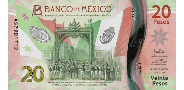 Mexico S6R8, 20 pesos, 2021, P137, B726b, UNC - Polymer Banknotes