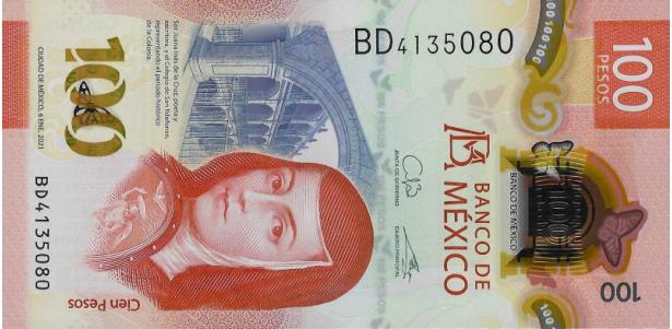 Mexico S8R15, 100 pesos, 2021, P131, B715c, UNC - Polymer Banknotes