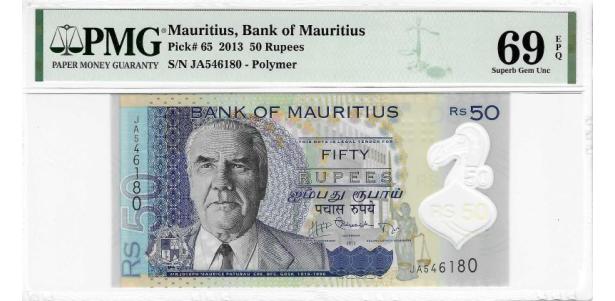 Mauritius S2R1, 50 rupees, 2013, P65, B431a, UNC - Polymer Banknotes