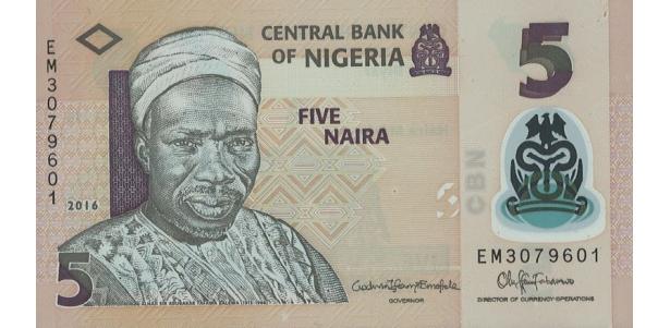 Nigeria S1R8, 5 naira, 2016, P38, B234h, UNC - Polymer Banknotes