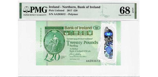 N. Ireland (UK)–BoI S3R1, 20 pounds, 2020, P92, B138, UNC - Polymer ...