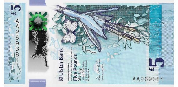 N. Ireland (UK)–Ulster B. S1R1, 5 pounds, 2019, P343, B939, UNC ...