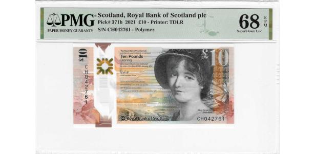 Scotland (UK)–RBS S2R2, 10 pounds, 2021, PNL, BNL, UNC - Polymer Banknotes