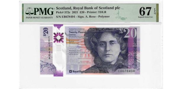Scotland (UK)–RBS S3R2, 20 pounds, 2019, PNL, BNL, UNC - Polymer Banknotes