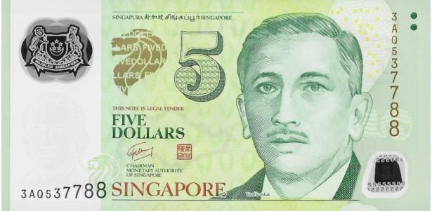 Singapore S3R2, 5 dollars, 2010, P47, B209b, UNC - Polymer Banknotes