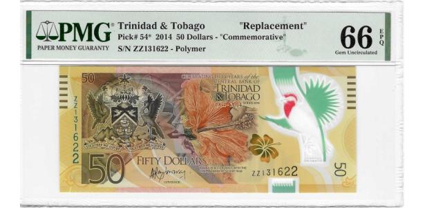 Trinidad and Tobago S1Z1, 50 dollars, repl., 2014, P54, B234az, UNC ...