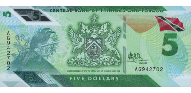 Trinidad and Tobago S3R1, 5 dollars, 2020, P61, B237, UNC - Polymer ...